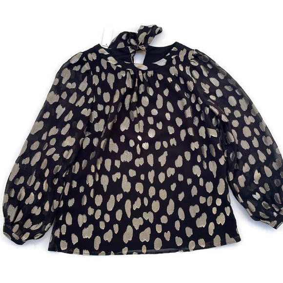 Talbots | Tops | Talbots Petite Black Silver Clip Dot Tie Back Blouse ...